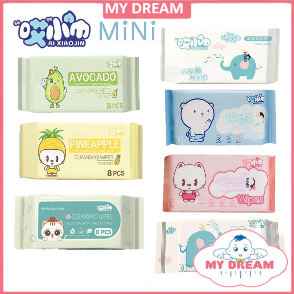 8pcs per pack Super mini wet tissue paper small bag portable ...