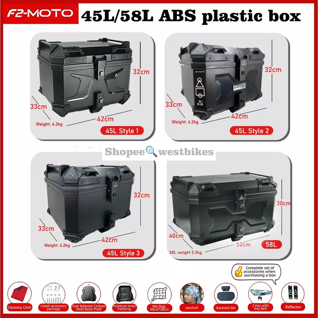 F2-MOTO 45L /58L ABS PLASTIC BOX, TOPCASE WITH ZIP | Shopee Singapore