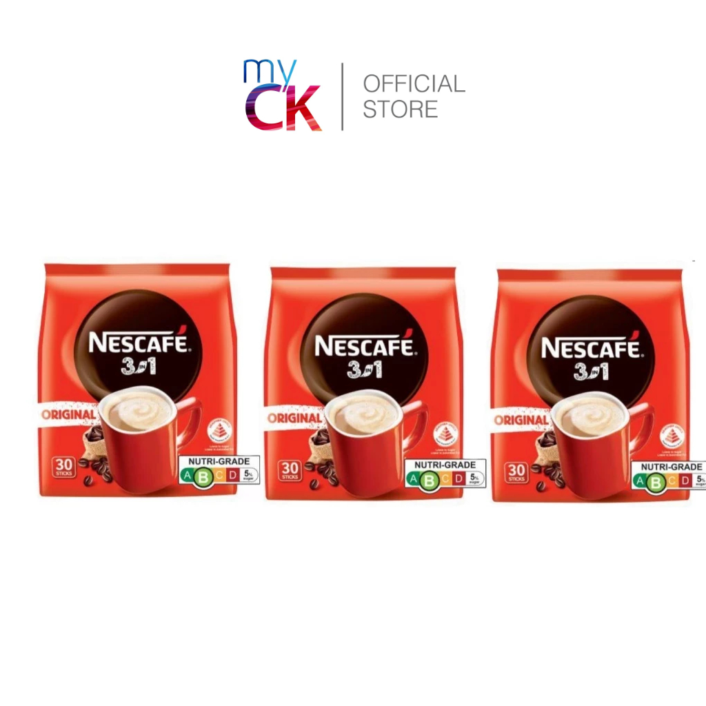 (Bundle of 3) Nescafe Original Low Fat 3 in 1 Coffee 30 sticks x16.5g ...