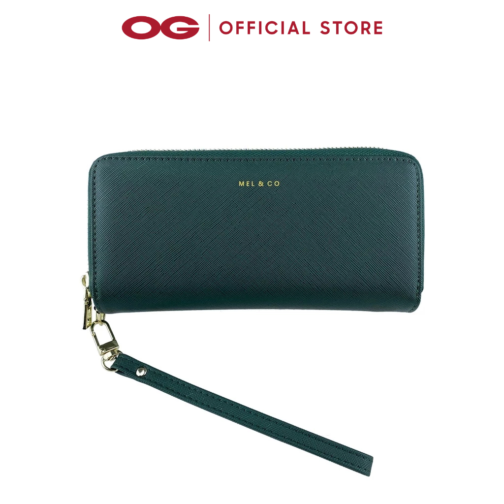 Mel&Co Saffiano-Effect Double Zip-around Large Wallet With Wrist Strap ...