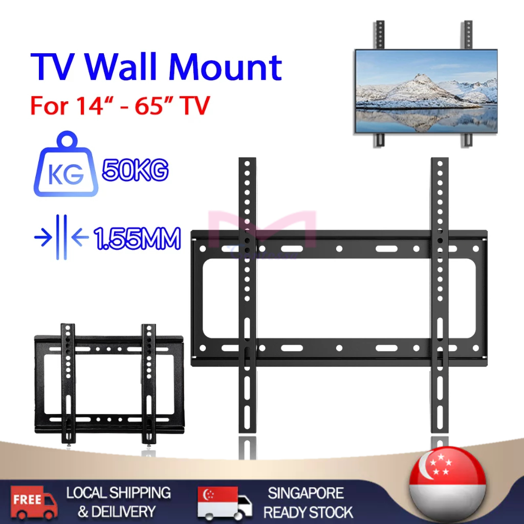 (SG STOCK) For 14-65 inch Universal Slim TV Wall Mount Fixed TV Bracket ...