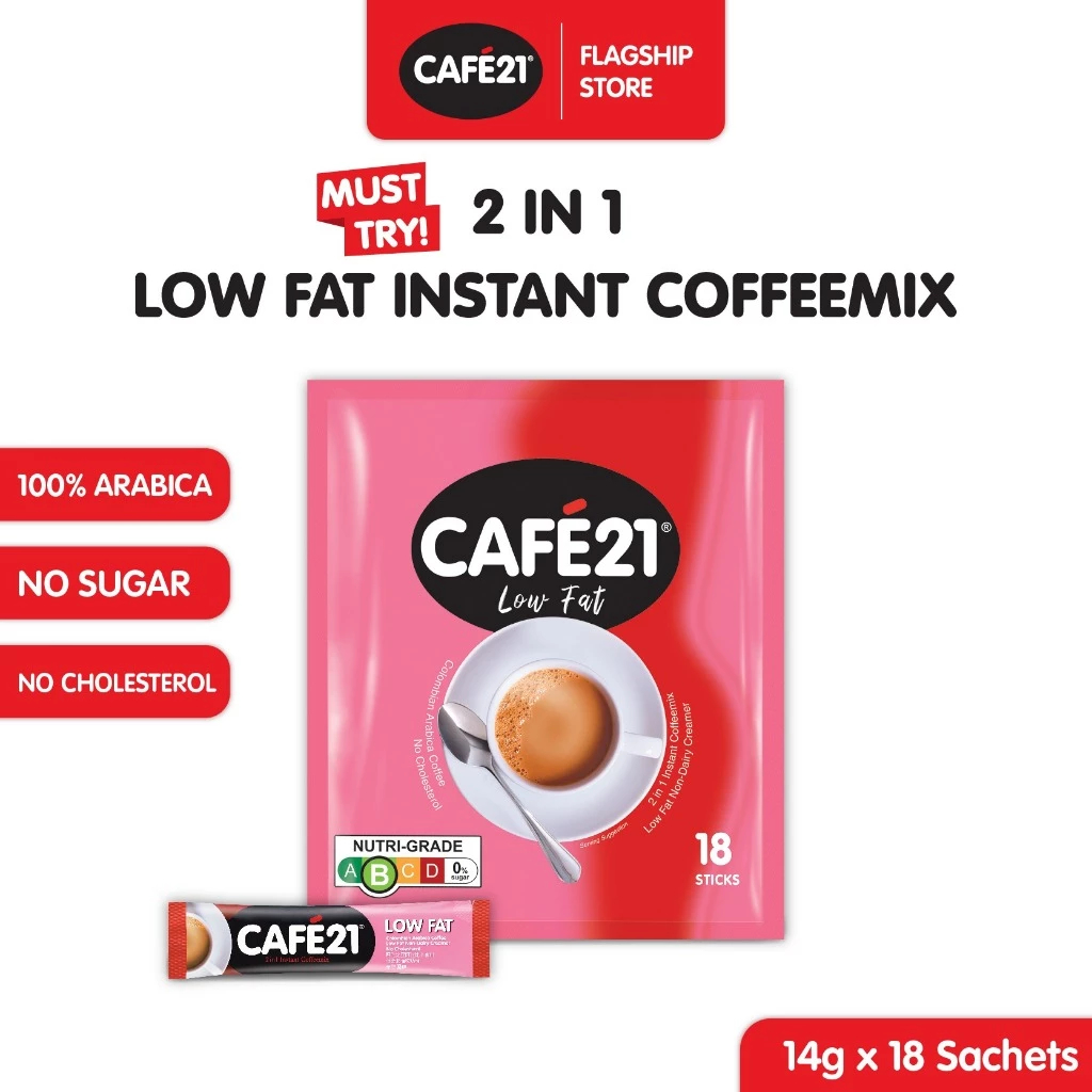 Cafe21 - 2in1 Low Fat Instant Coffeemix 14g x 18 Sticks Bundled Pack No ...
