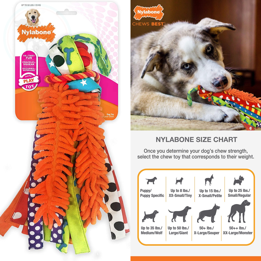 LARGE Nylabone Interactive Tug and Shake Happy Moppy Play Toy for dogs ...