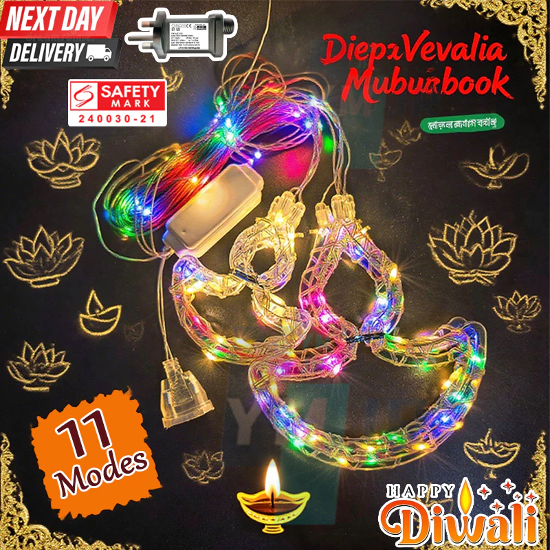 ⭐5M Diwali Diya Lights 158LED Fairy Lights Curtain String Lights With 11 Modes For Holiday ...