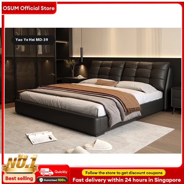 Italian puff bed cream style master bedroom double bed modern simple ...