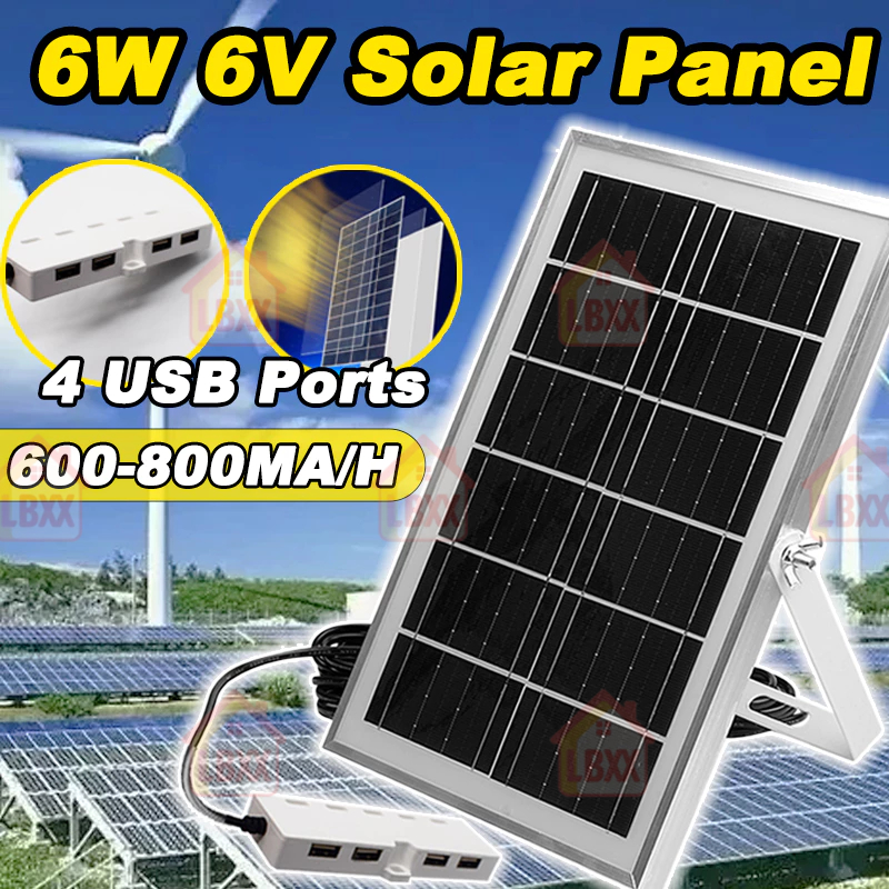 6V 6W Solar Panel Portable Power Generator 4USB Ports Home Lighting ...