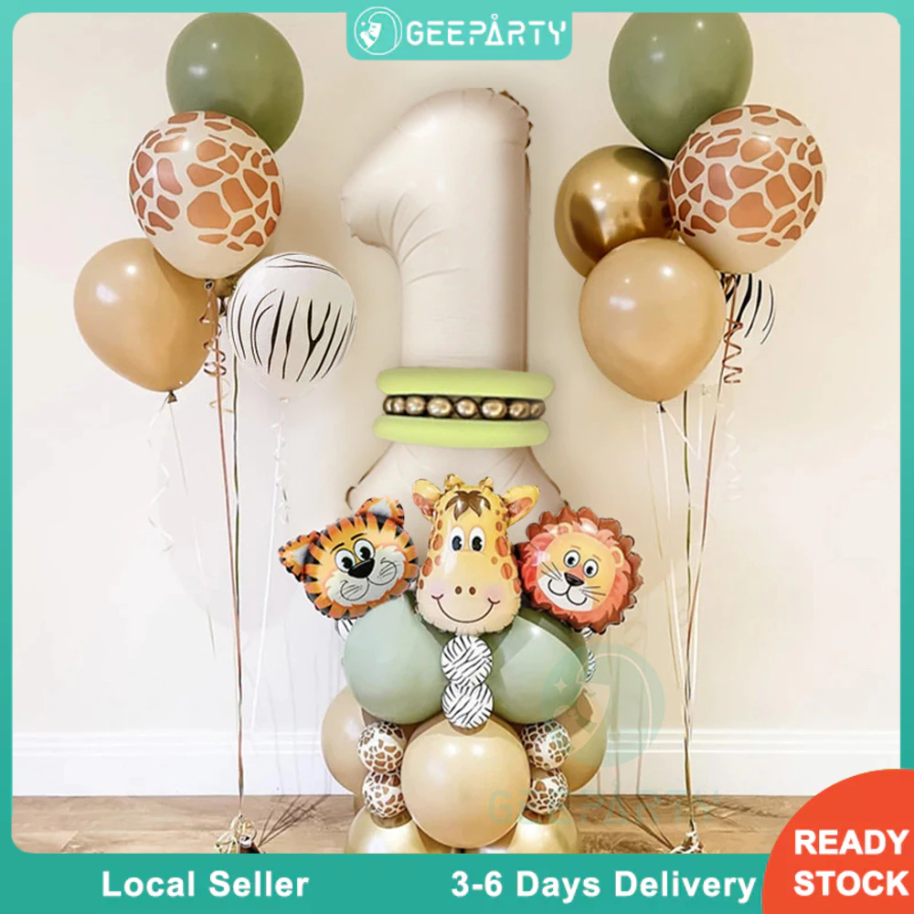 GeeParty 40pcs Safari Animal Number Balloon Set Cream Number Balloon ...