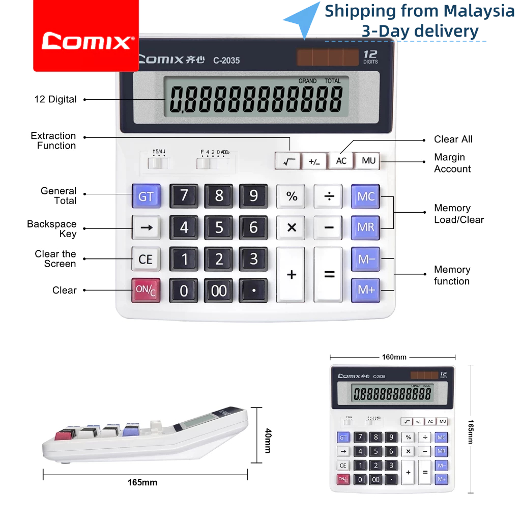 Comix 12-Digit Dual Power Calculator - Perfect for Finance & Banking ...