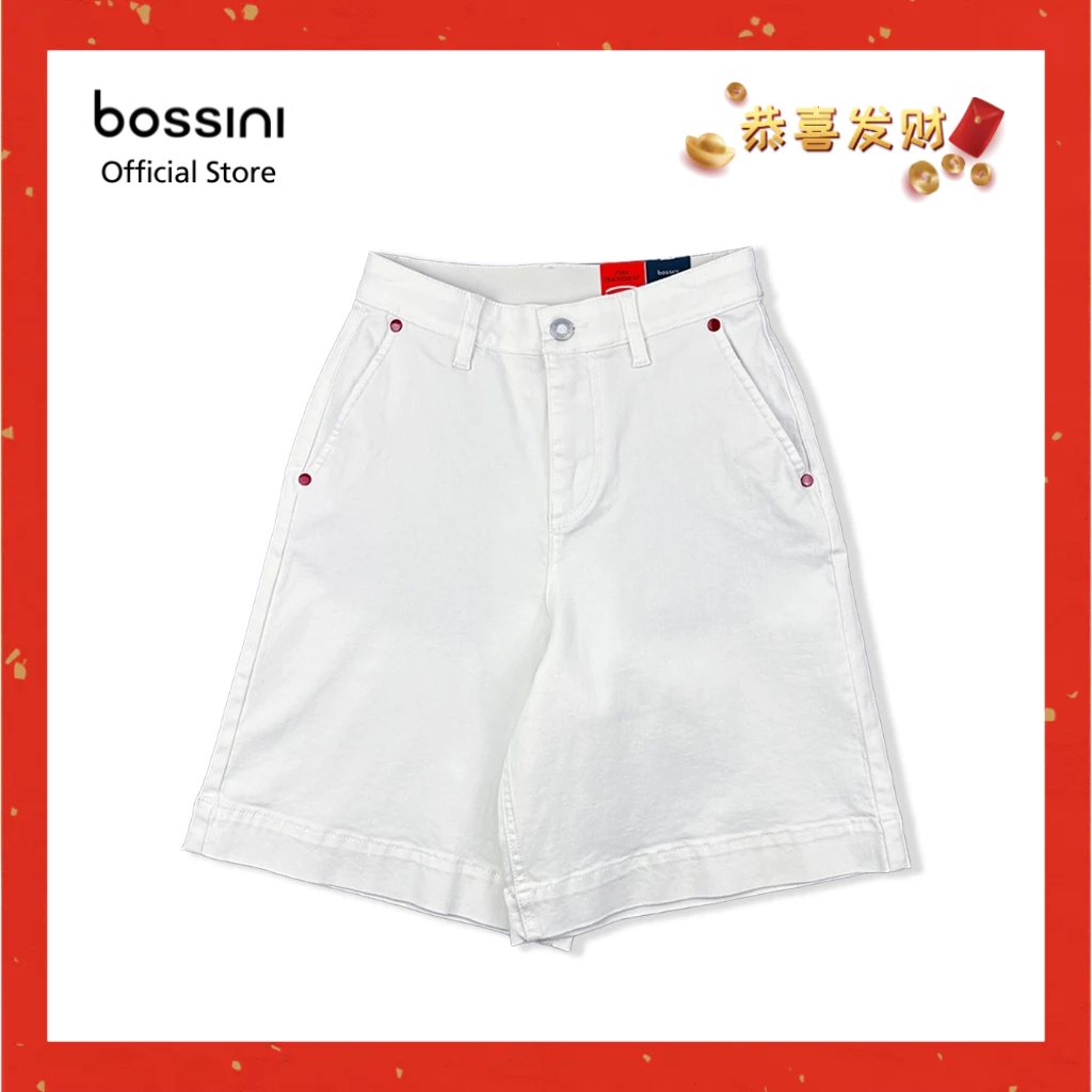 BOSSINI CNY Women's White Denim Bermuda Shorts – 360 Flexible Waistband ...