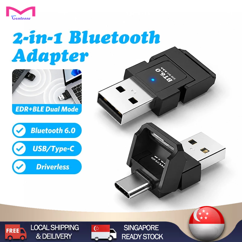 🇸🇬Driver-Free BT 6.0 Bluetooth Adapter for PC (USB/Type-C Audio ...