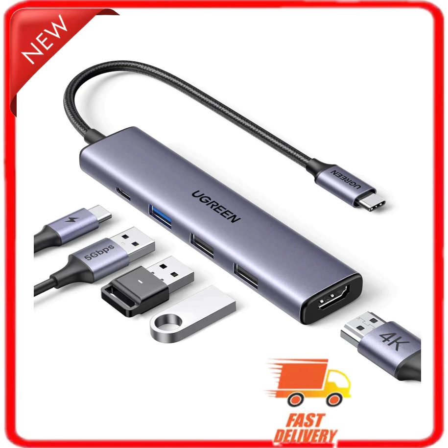 UGREEN Revodok 105 USB C Hub 5 in 1 Multiport Adapter 4K HDMI, 100W Power Delivery, 3 USB A Data ...