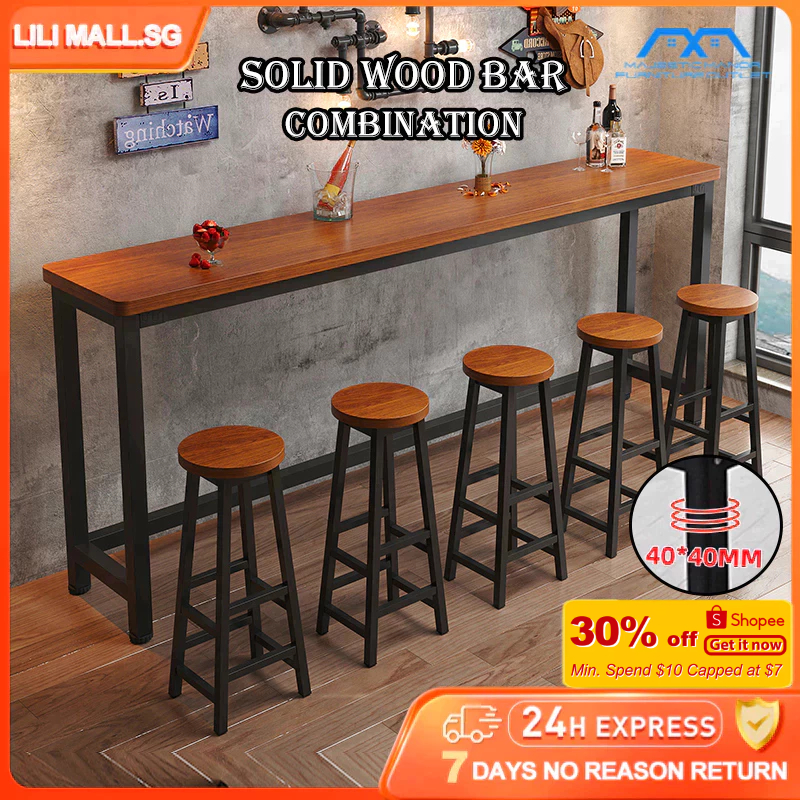 【LILI.SG】Solid wood bar table against the wall long table home simple ...