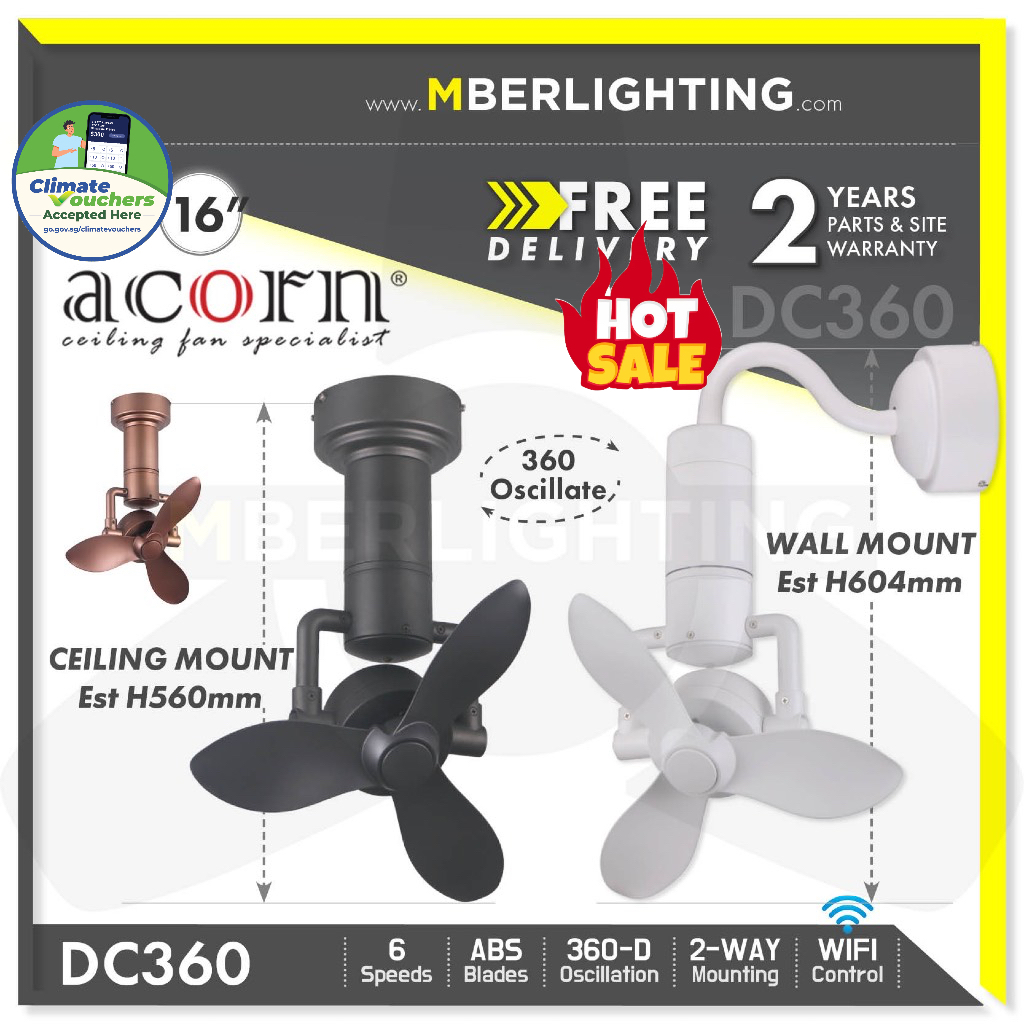 [Free Delivery] ACORN DC360 Smart Corner Fan 16" 360-Degree Oscillation ...