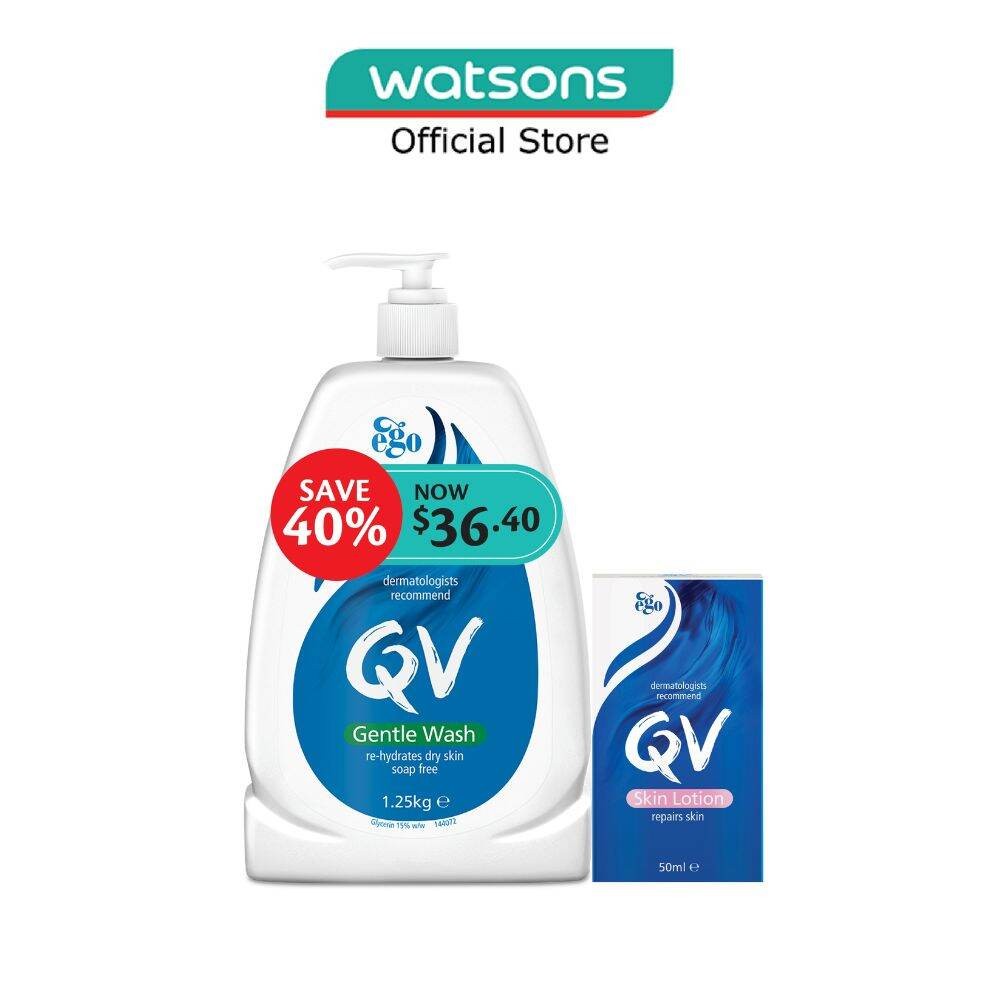 EGO QV Pack Set (Gentle Wash 1250ml 1s & Skin Lotion 50ml x 2s ...