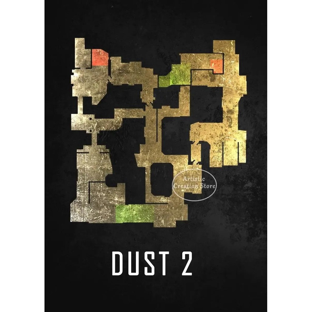 CS GO Maps Poster: Dust 2 Nuke Map Black Print Canvas Wall Art for Game ...