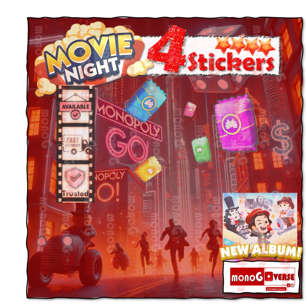 4⭐ Stickers for Monopoly GO MOVIE NIGHT Album | Shopee Singapore