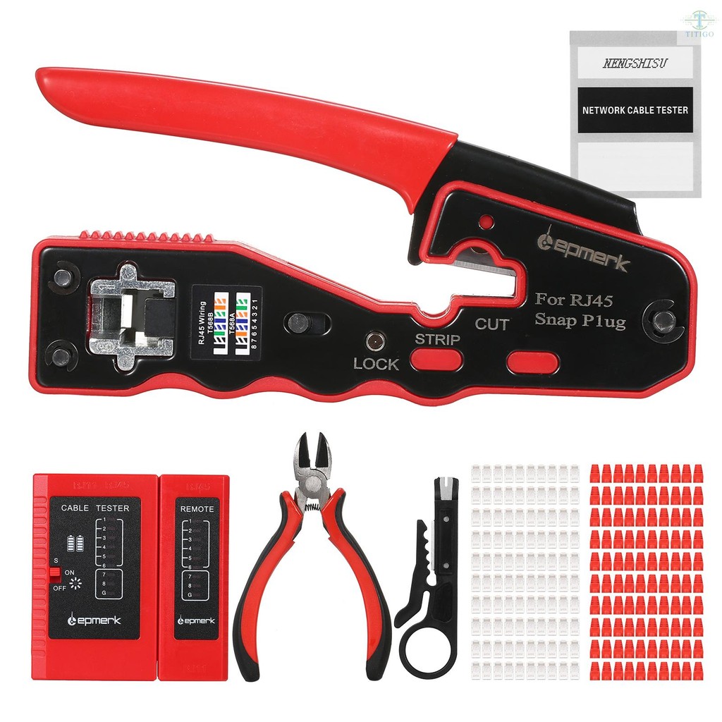 RJ45 Crimp Tool Kit All in One Pass Through Crimping Tool for Cat5e ...
