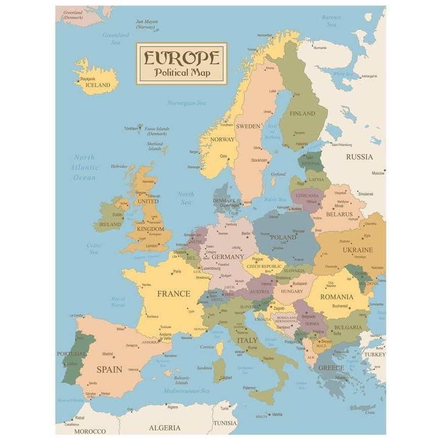 MEILI Vintage Map of Europe Travel World Political Map Cities In Detail ...
