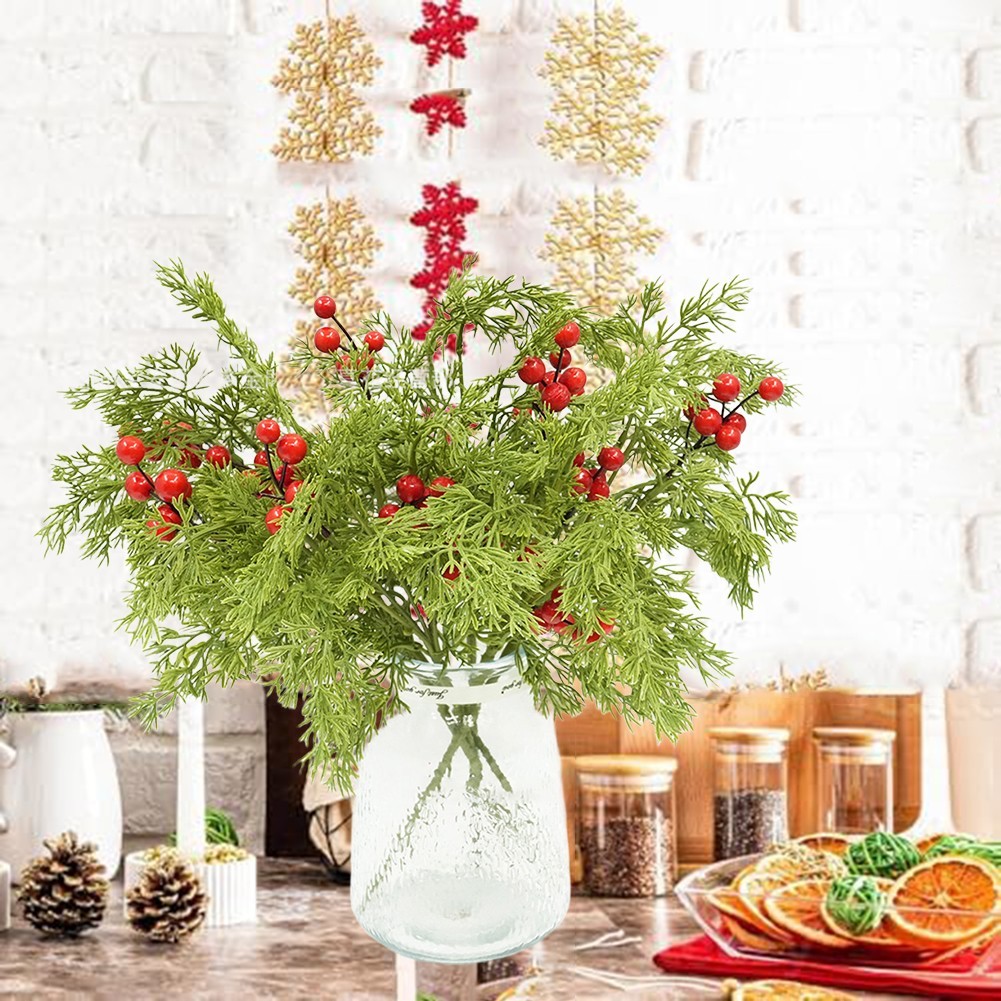 [NEW] 10 Pcs Artificial Pine Sprigs with Red Berries for Festive ...