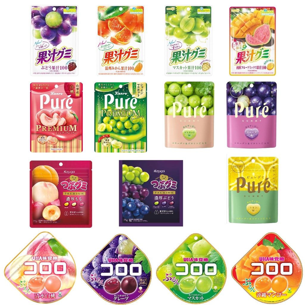 【Direct From Japan】12 types assortment Meiji Kanro Kasugai UHA Mikakuto Fruit juice gummy Pure ...