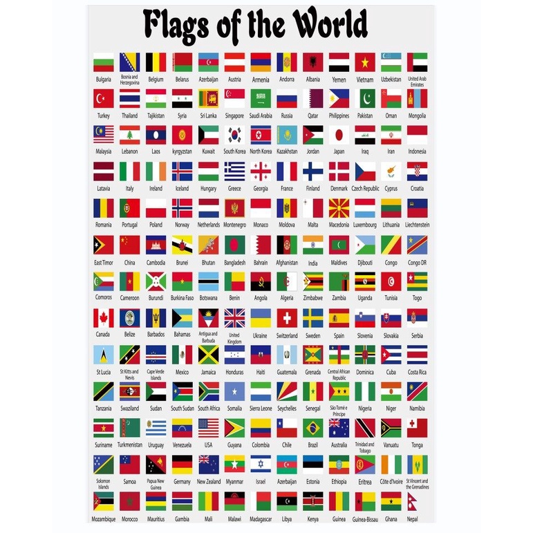 NNEWW Flags of The World Classroom Poster Reference Chart Country ...