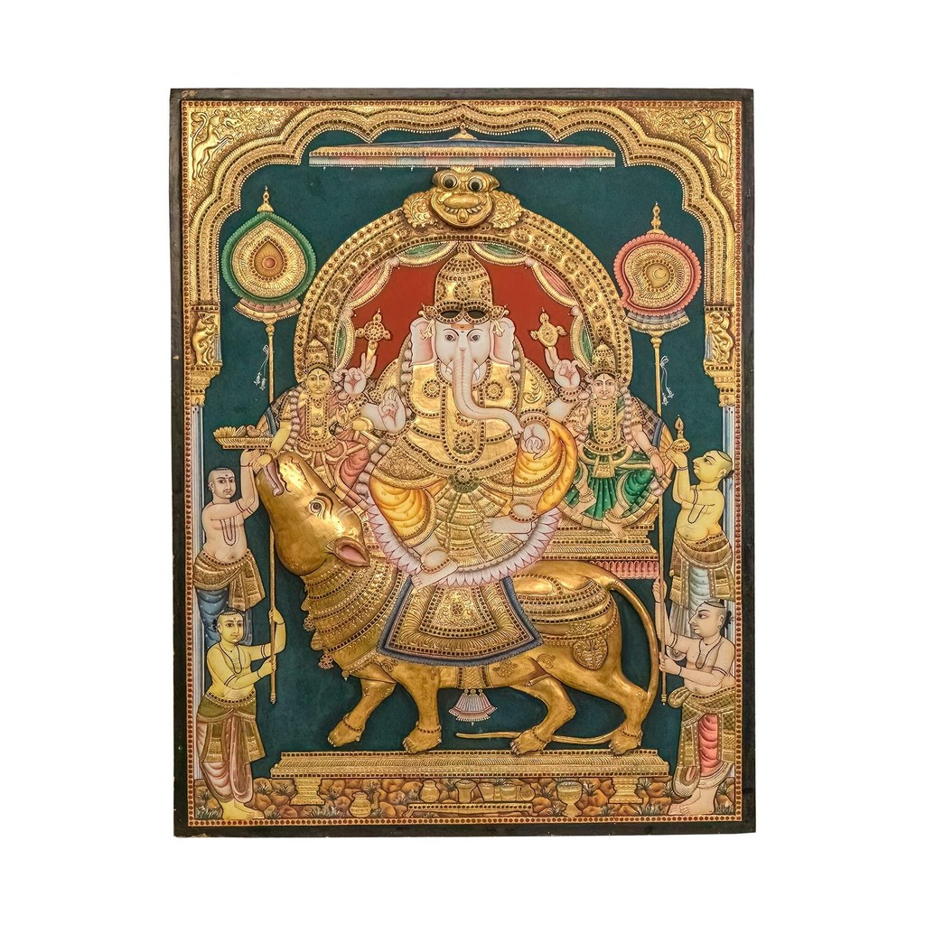Large Size Mangala Arts Vinayakar Antique 3D Tanjore Painting, 24 Carat ...