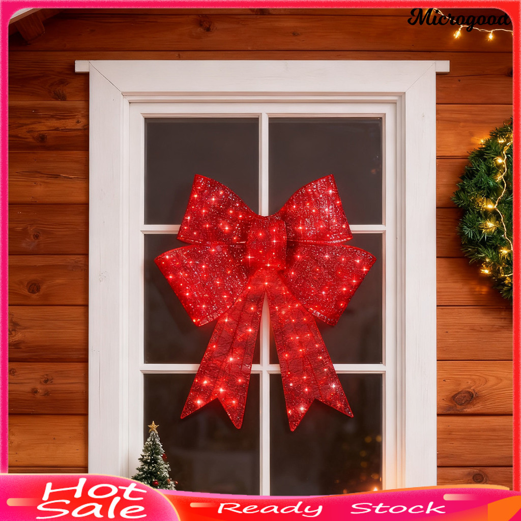[MIC]☃LED Christmas Bow Decoration Outdoor Holiday Yard Decor with Red ...