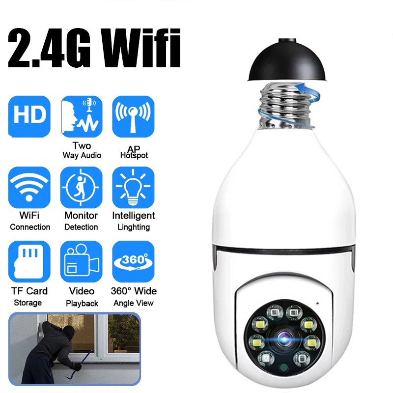 5G Wifi E27 Bulb Surveillance IP Camera Night Vision Wireless Home CCTV ...