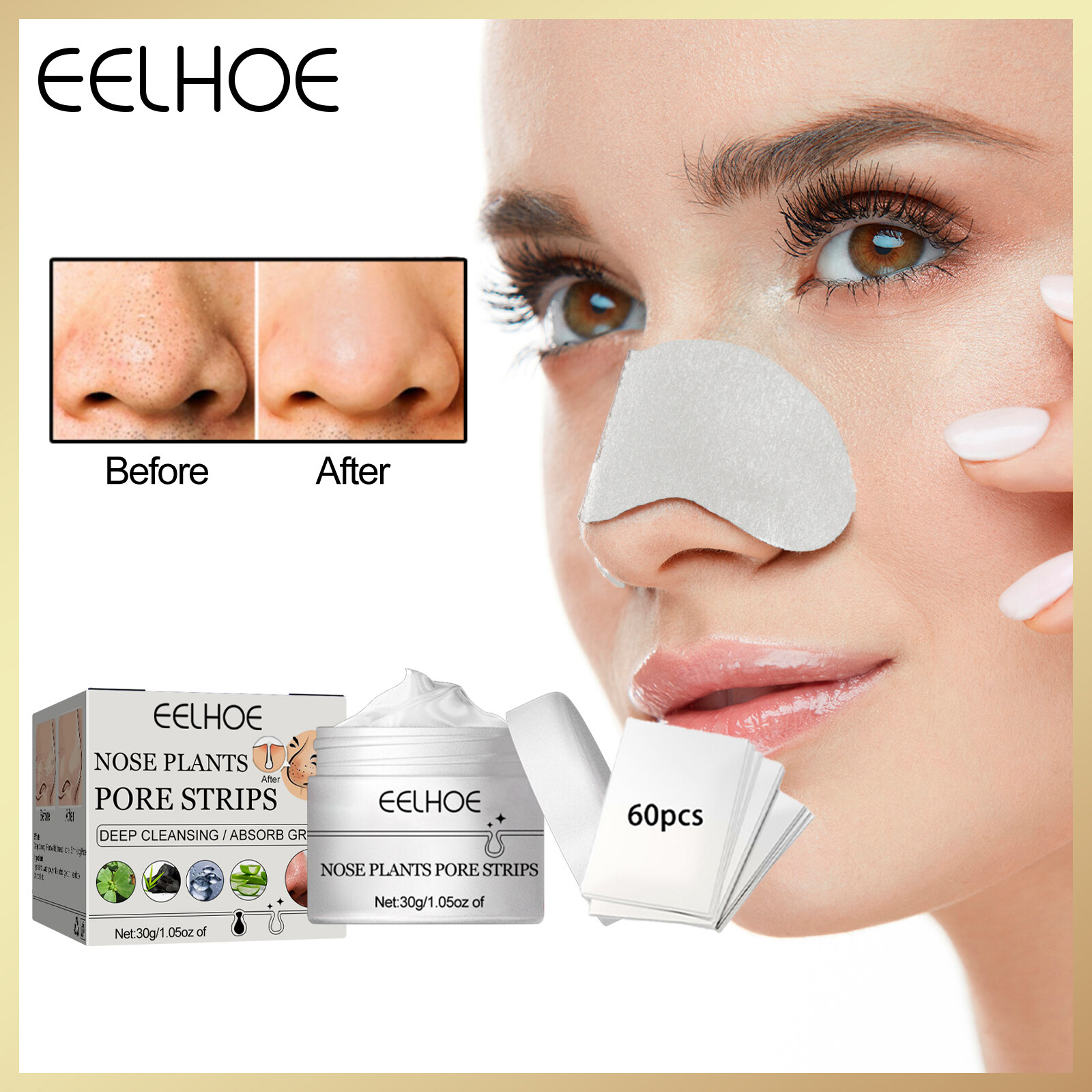 EELHOE Nose Blackhead Remover Mask Deep Cleansing Pore Shrink Acne ...
