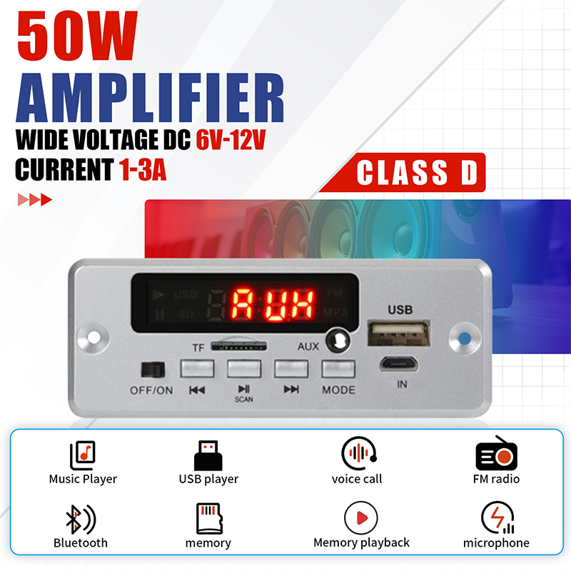 50W Amplifier 12V MP3 Board 25W Bluetooth 5.0 USB TF FM Radio Module ...