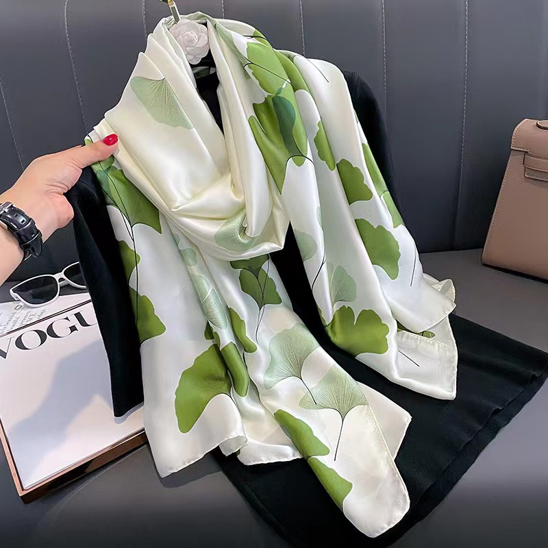 Spring New Product Printed Ginkgo Leaf Silk Scarf Women Autumn Winter ...