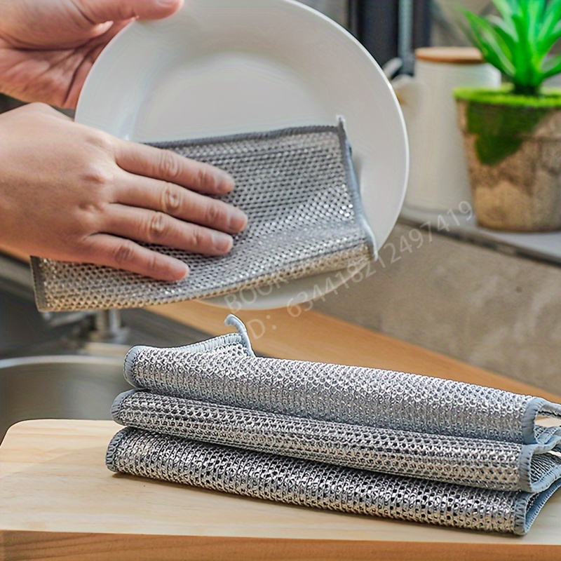 Stainless Steel Wire Dishwashing Cloth - Silver Scrubber for Pots, Pans ...