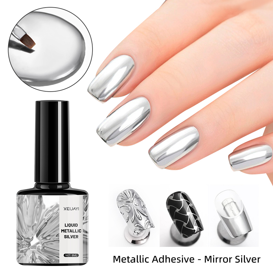 1Pc 8ML Mirror Silver Nail Gel Nail Art Creative Elastic Metallic ...