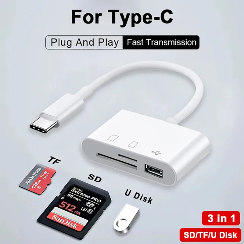 Type C OTG Adapter TF SD Card Reader IOS Adapter 3 In 1 Hub For Macbook ...