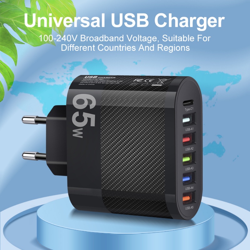 65W Multi-Port USB Charger Wall Charging For Mobile Phone Type C ...