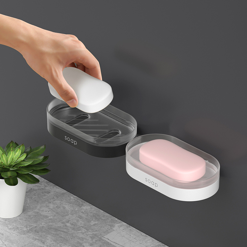 Soap Box Wall Mounted Double Drainer Box No Hole New Shelf Large Soap ...