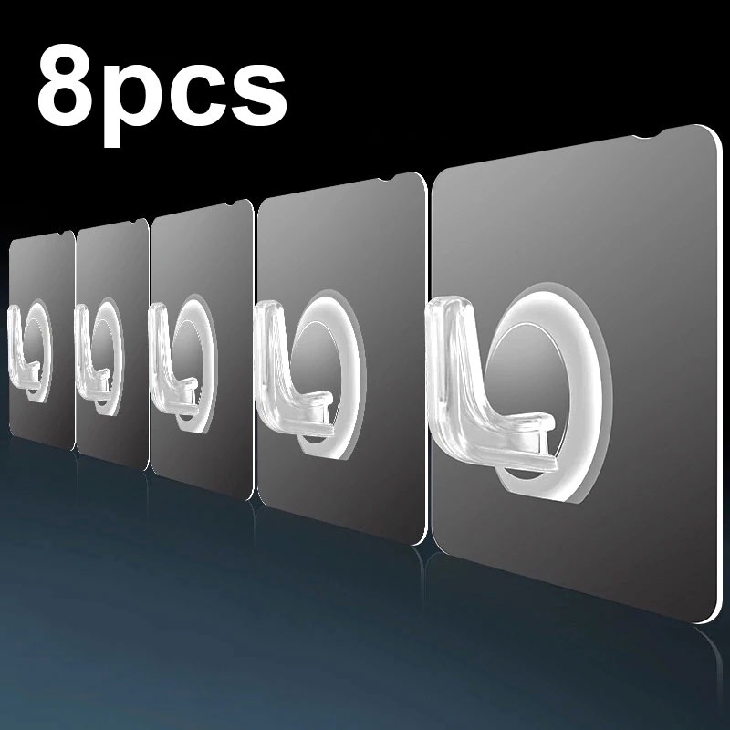 8Pcs Adhesive Wall Hook Seamless Plastic Strong Solid Hooks Anti-Skid ...