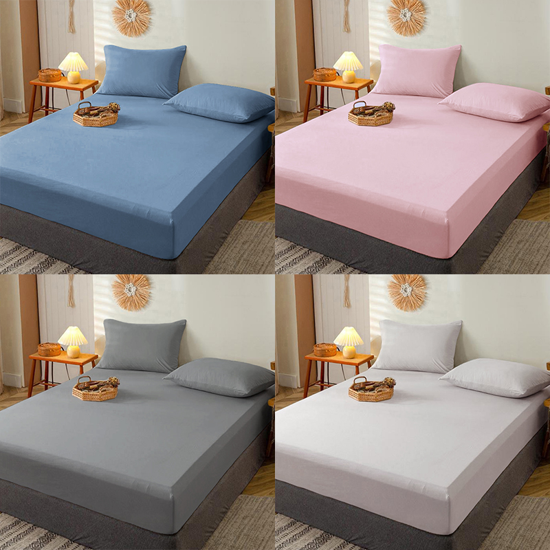 Bedding Set (Sheet+Pillowcase) Solid Color Mattress Protective Cover ...