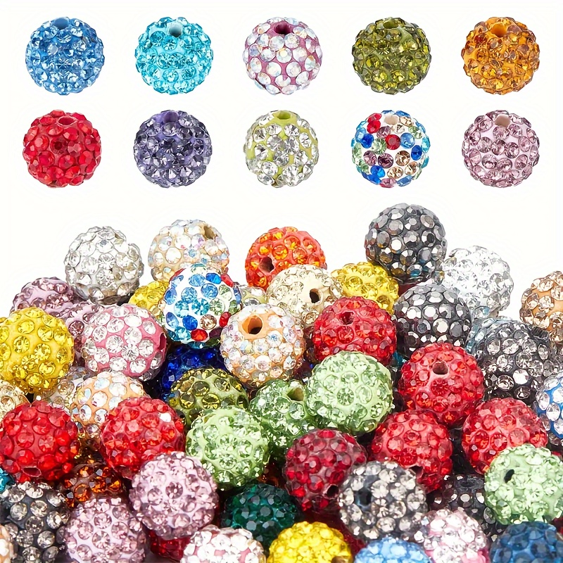 50pcs 10mm Crystal Rhinestones Pave Disco Mixed Color Polymer Clay Ball ...