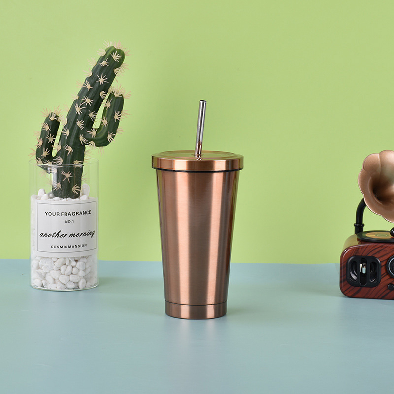 304 stainless steel straw cup with high aesthetic value, simple and large capacity coffee cup ...