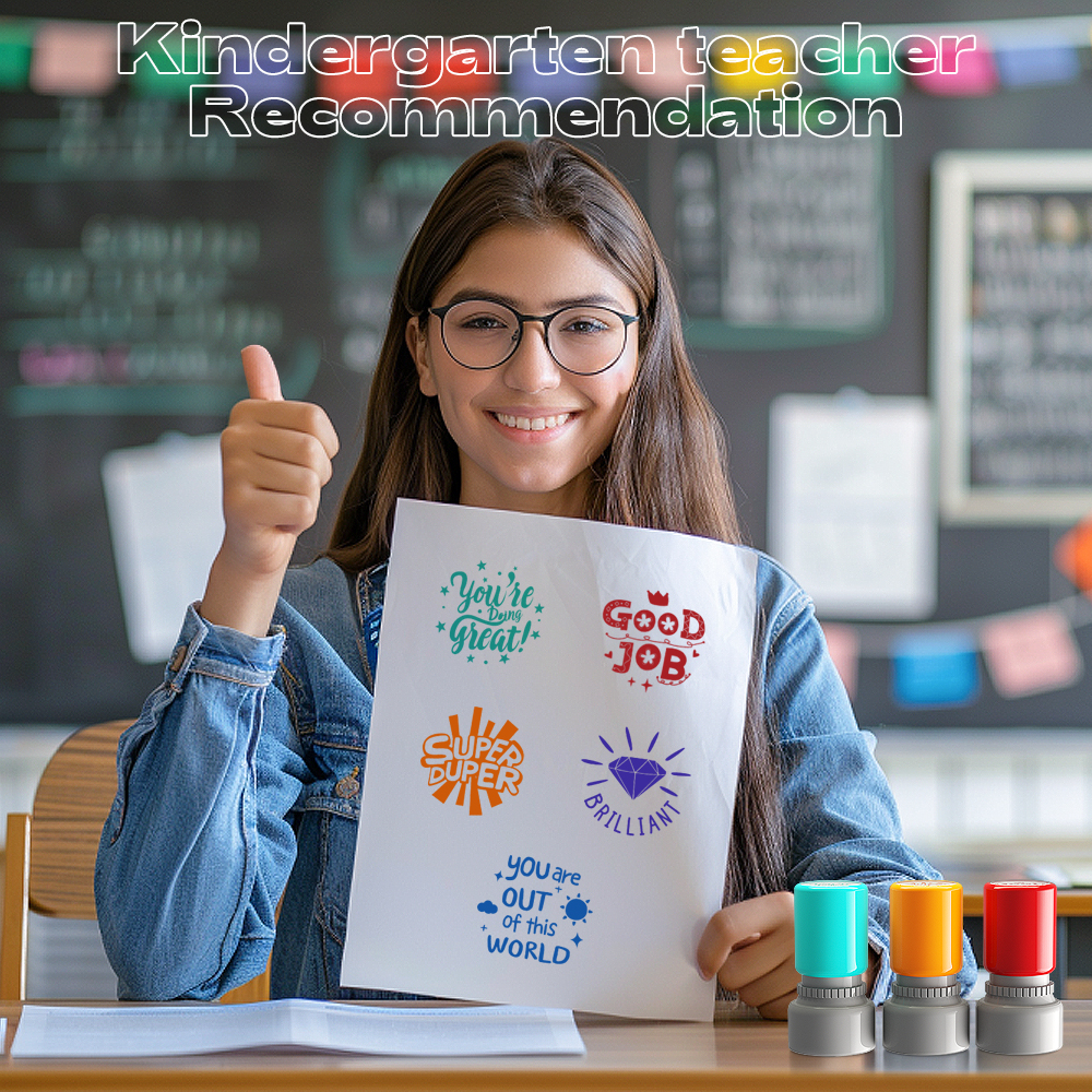 5 Pieces Package Teacher Stamp Teacher Self-Charging Rubber Stamp ...