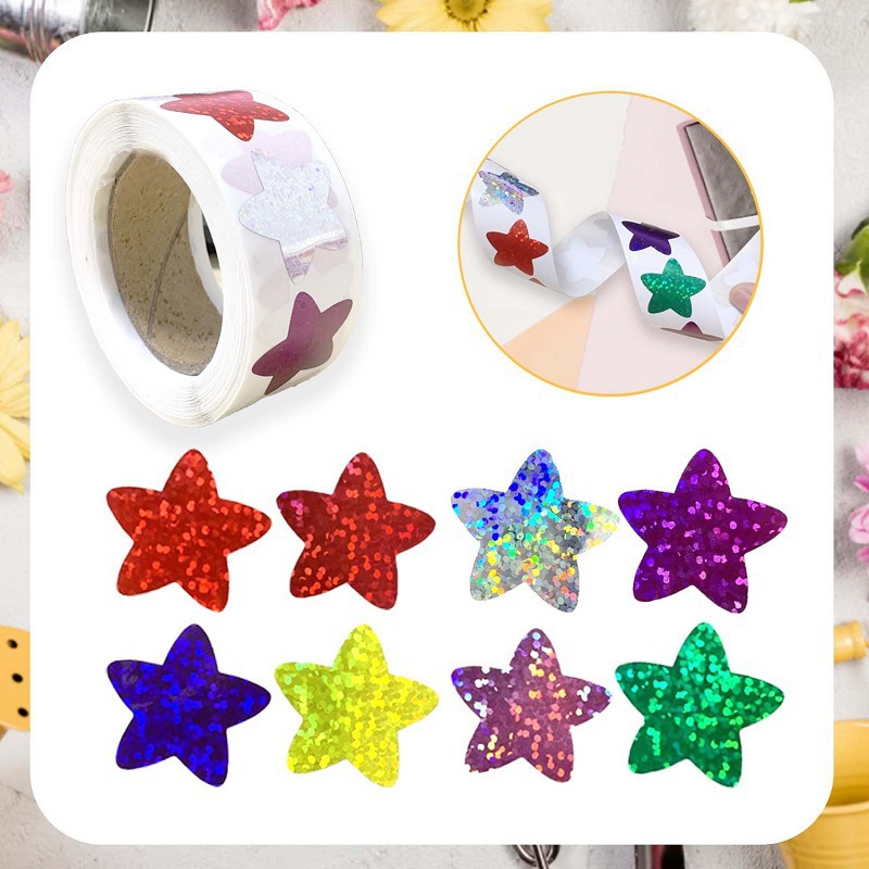 Five pointed star shaped colored laser stickers with 500 stickers/roll ...