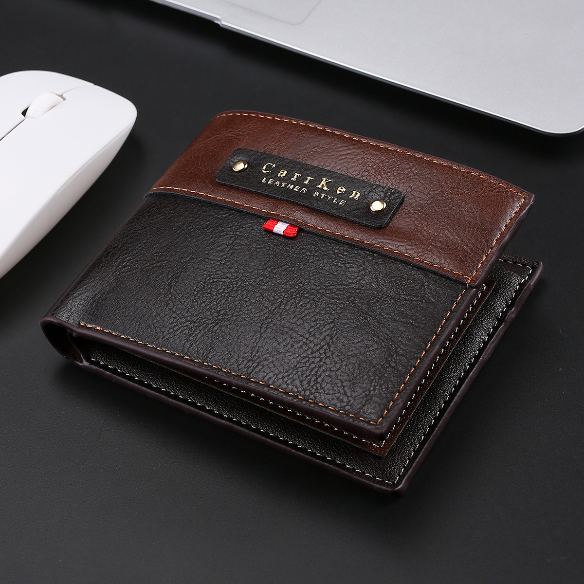 CarrKen Men's Short Wallet Retro Stitched Color-Block Leather Card ...