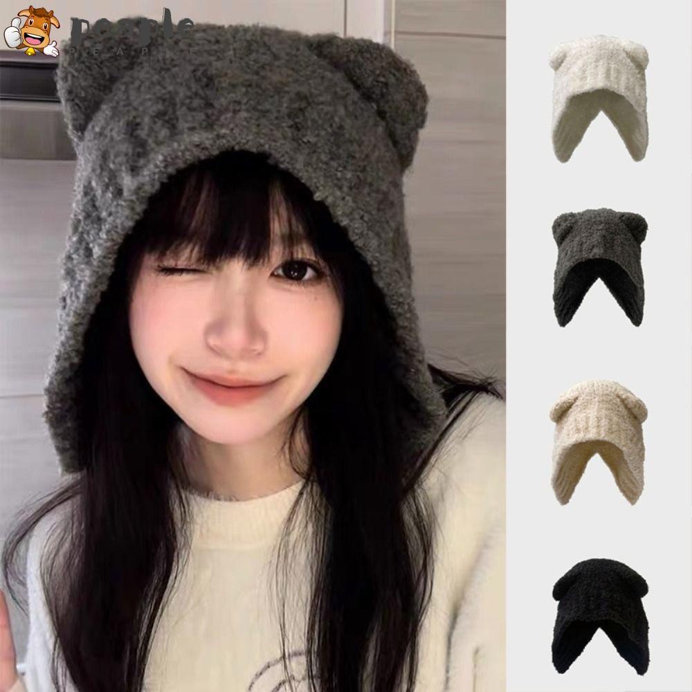 Crochet Knitted Beanie Hat Couple Autumn Winter Warm Cute Bear Ear Cold ...