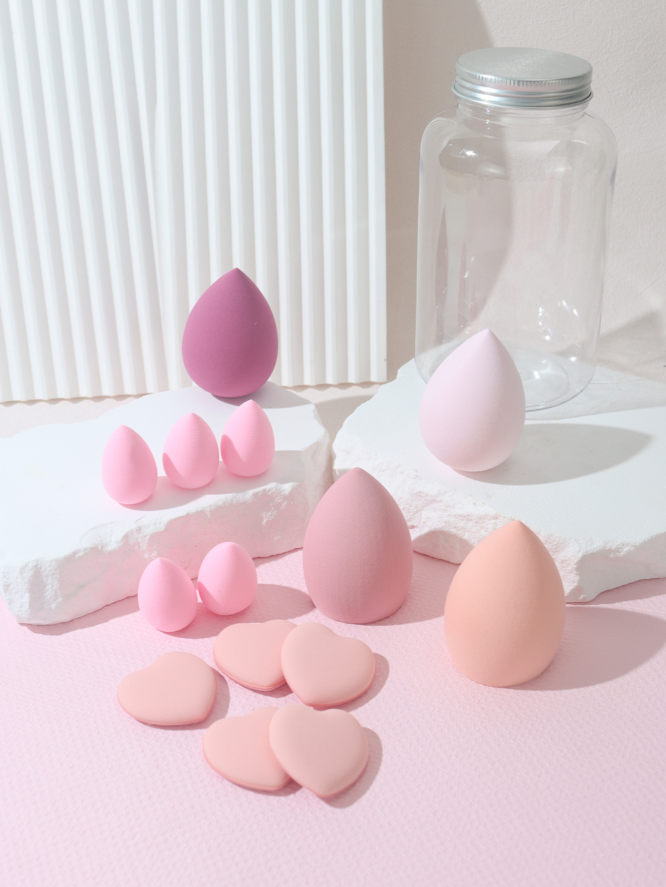 14 Makeup Sponges And Finger Puffs With Storage Jar, Wet Or Dry ...