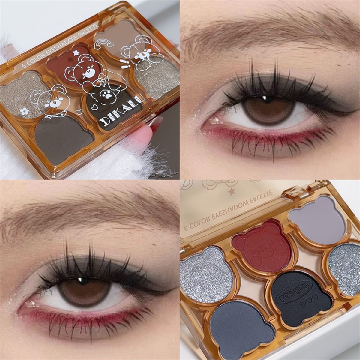 6 Color Eyeshadow Palette Working Bear Swan Ballet Matte Fine Flash ...