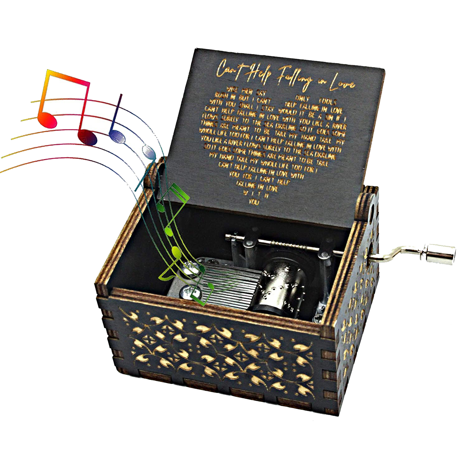 Wooden Music Box , Can't Help Falling in Love, Antique Engraved Musical ...