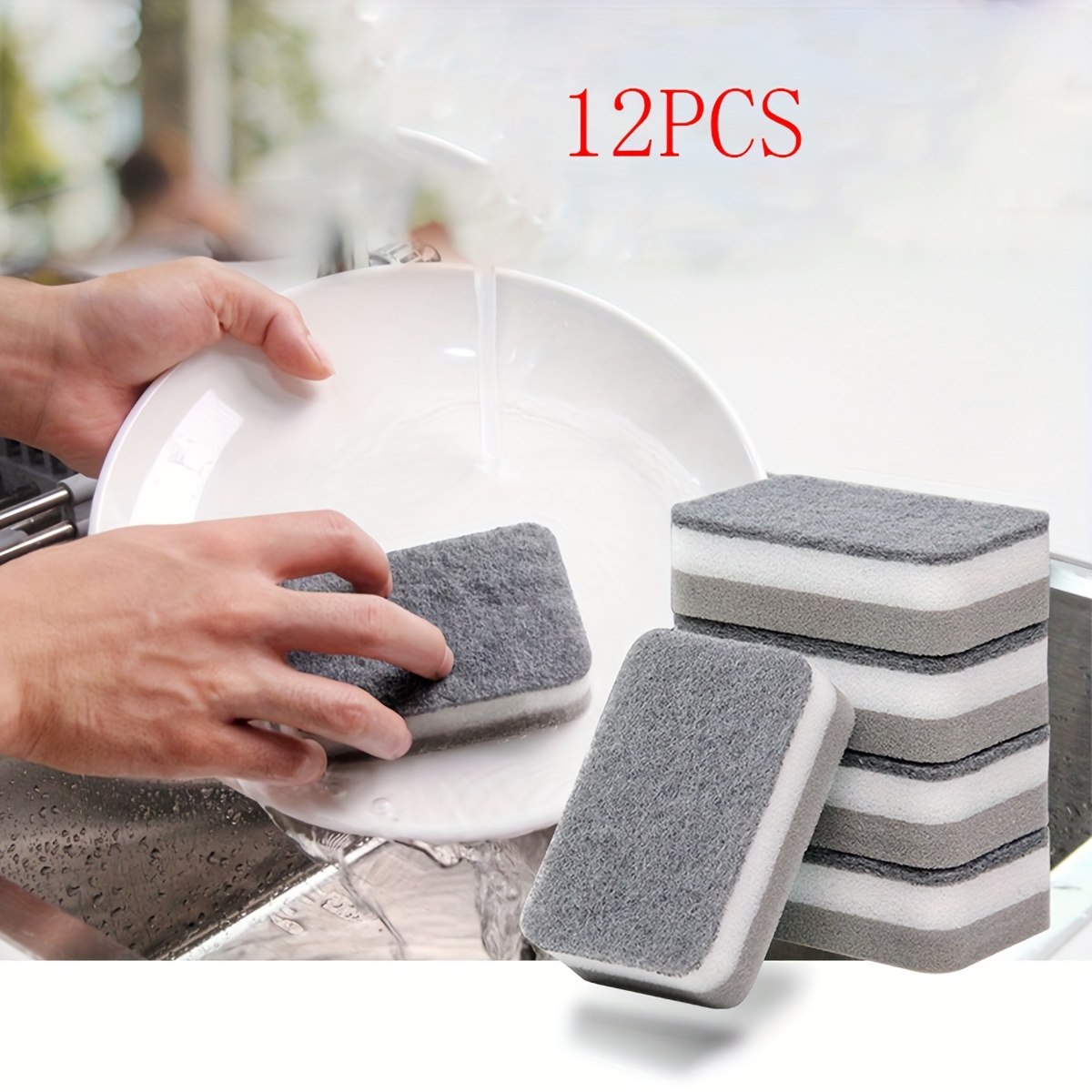 12pcs/double-sided Sponge Wipe Kitchen Cleaning Dishwashing Sponge ...
