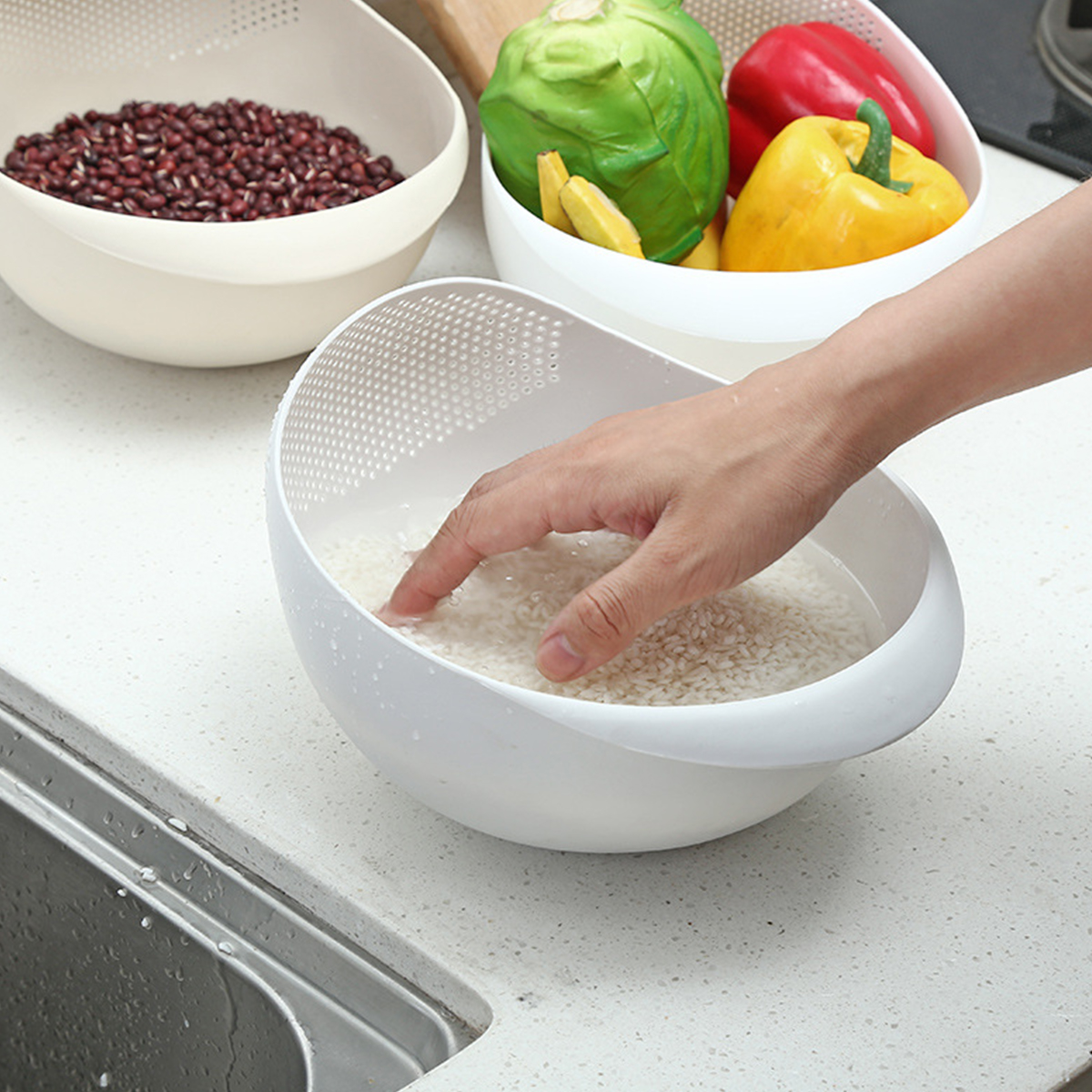 Plastic Vegetable Washing Basin Rice Washing Machine Filter Mesh ...