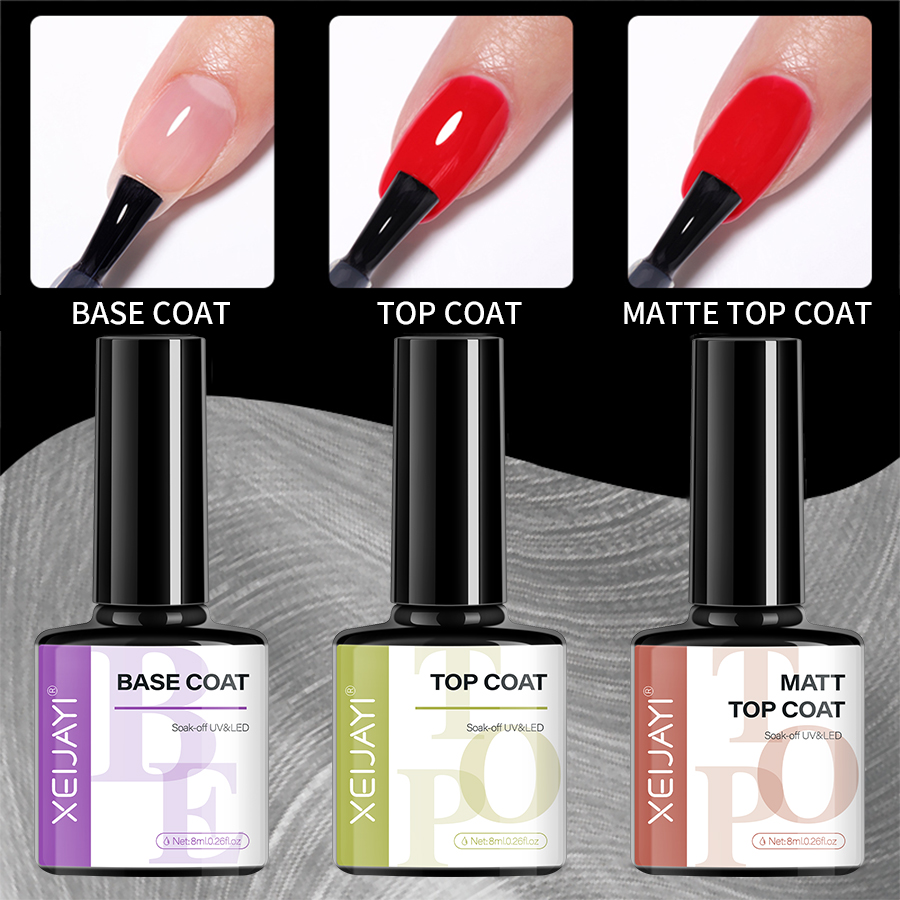 XEIJAYI 3pcs 8ML No Wipe Top Base Coat Nail Gel polish Design Enhancer ...